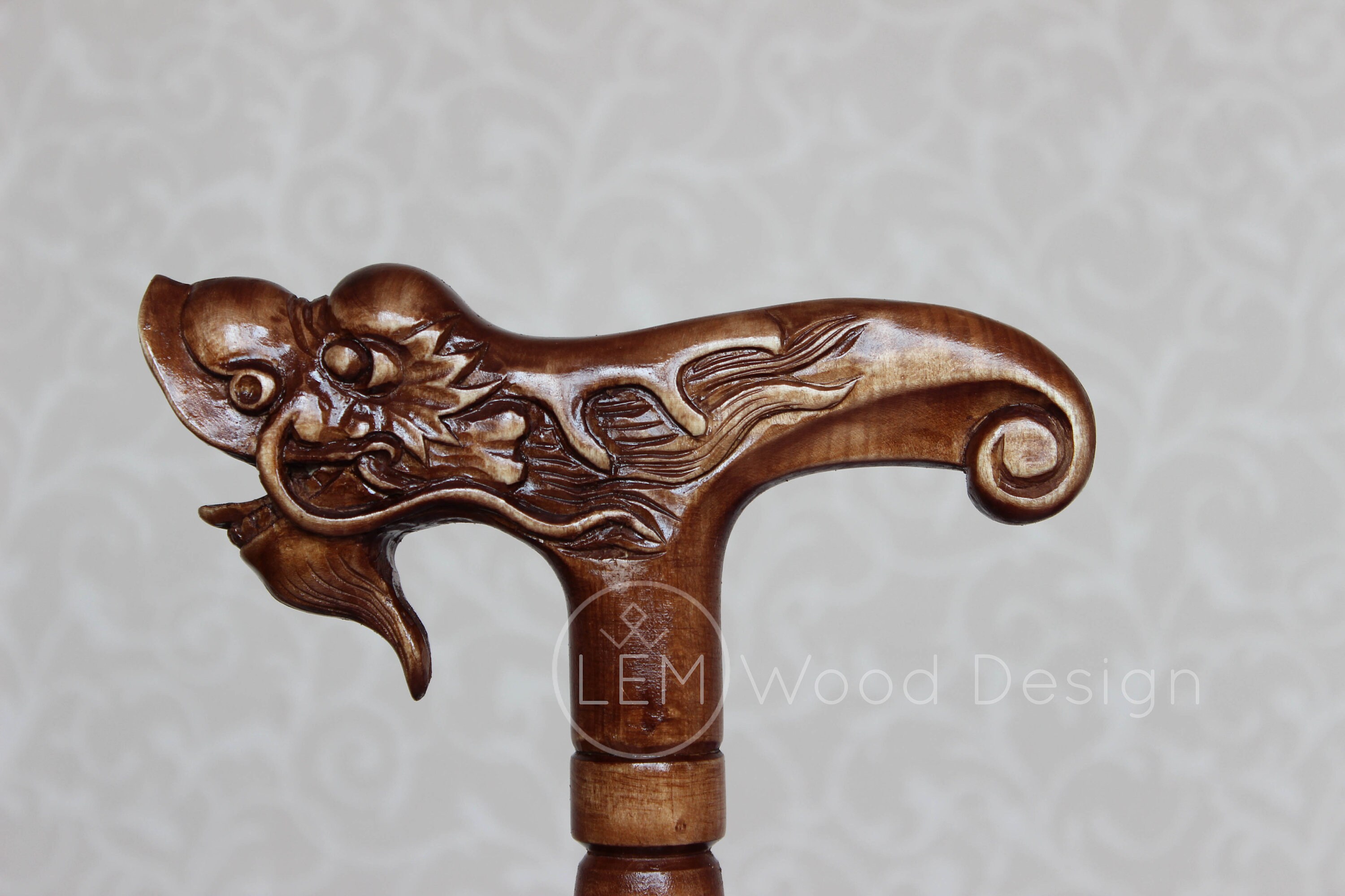 Walking cane Wooden Dragon Carved handle Wood craft Hiking | Etsy