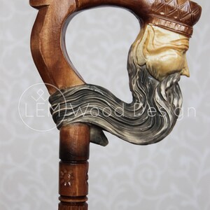 Carved Walking Stick Neptune Handle Wooden Cane Wood Craft - Etsy