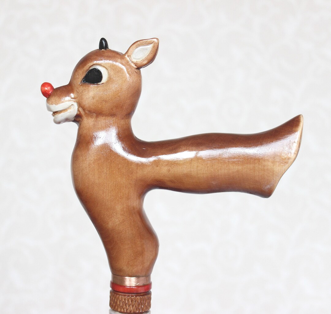 Hand Carved Rudolph Walking Cane: Christmas Reindeer Hiking Stick - Etsy
