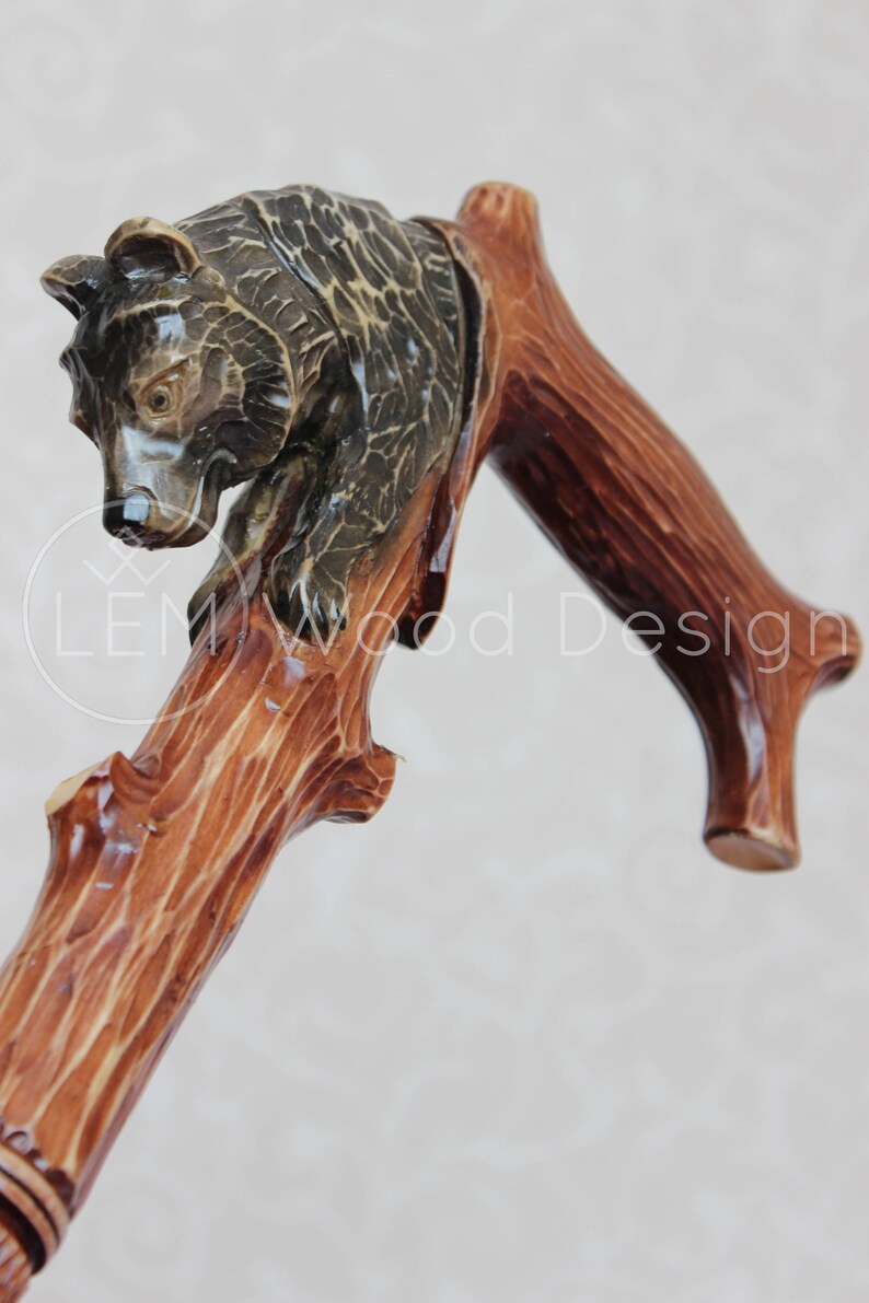 Walking stick Bear on a tree Wooden cane Walking stick | Etsy