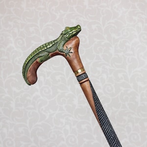 Crocodile Walking Cane Hand Carved Wooden Cane Handle With Alligator ...