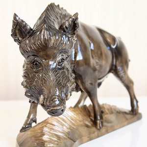 Black Wild Boar Wooden Sculpture L 11"x H 8"xw 5" Wood Carving Figurine ...