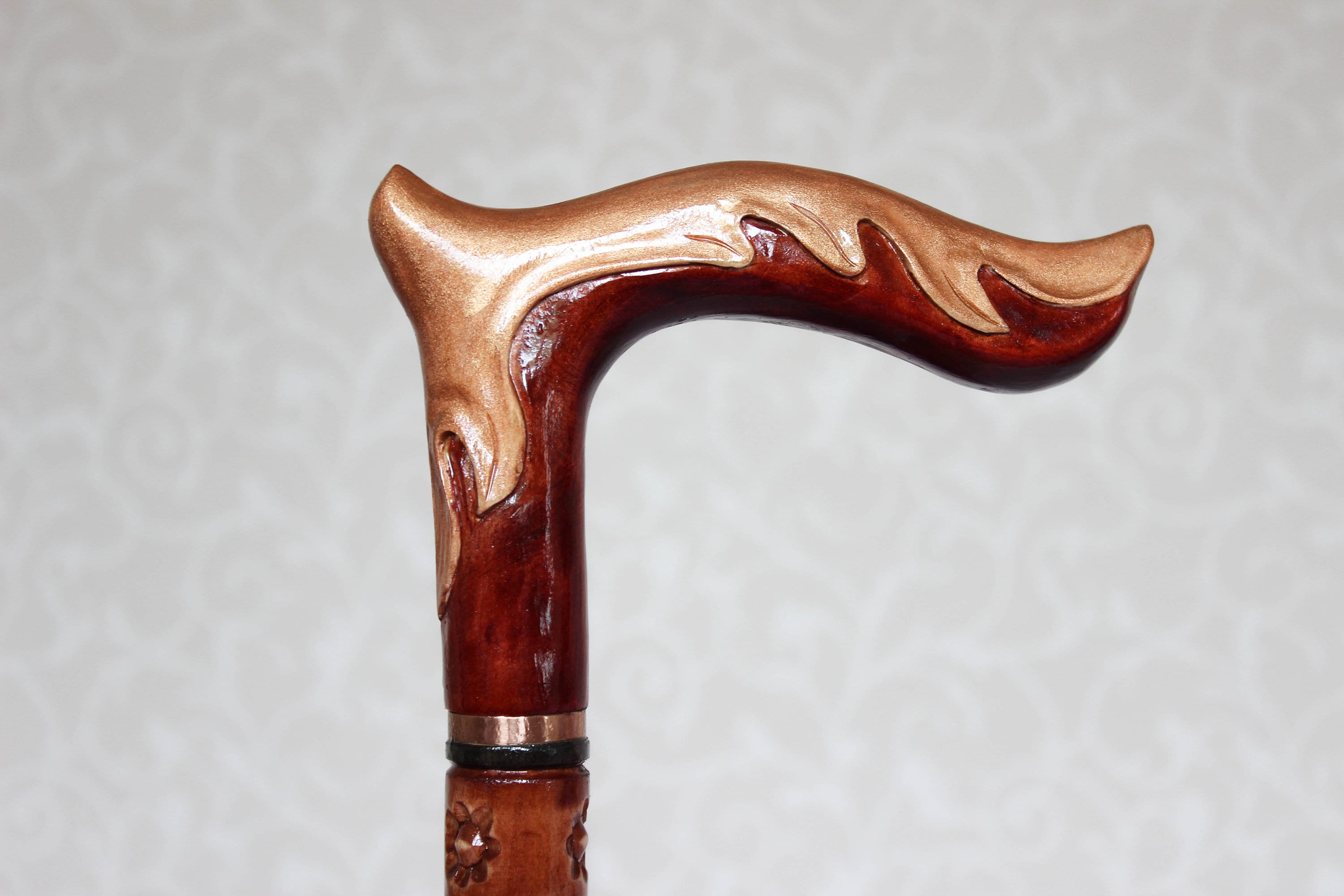 Women's walking cane Hand carved handle and staff Elegant | Etsy