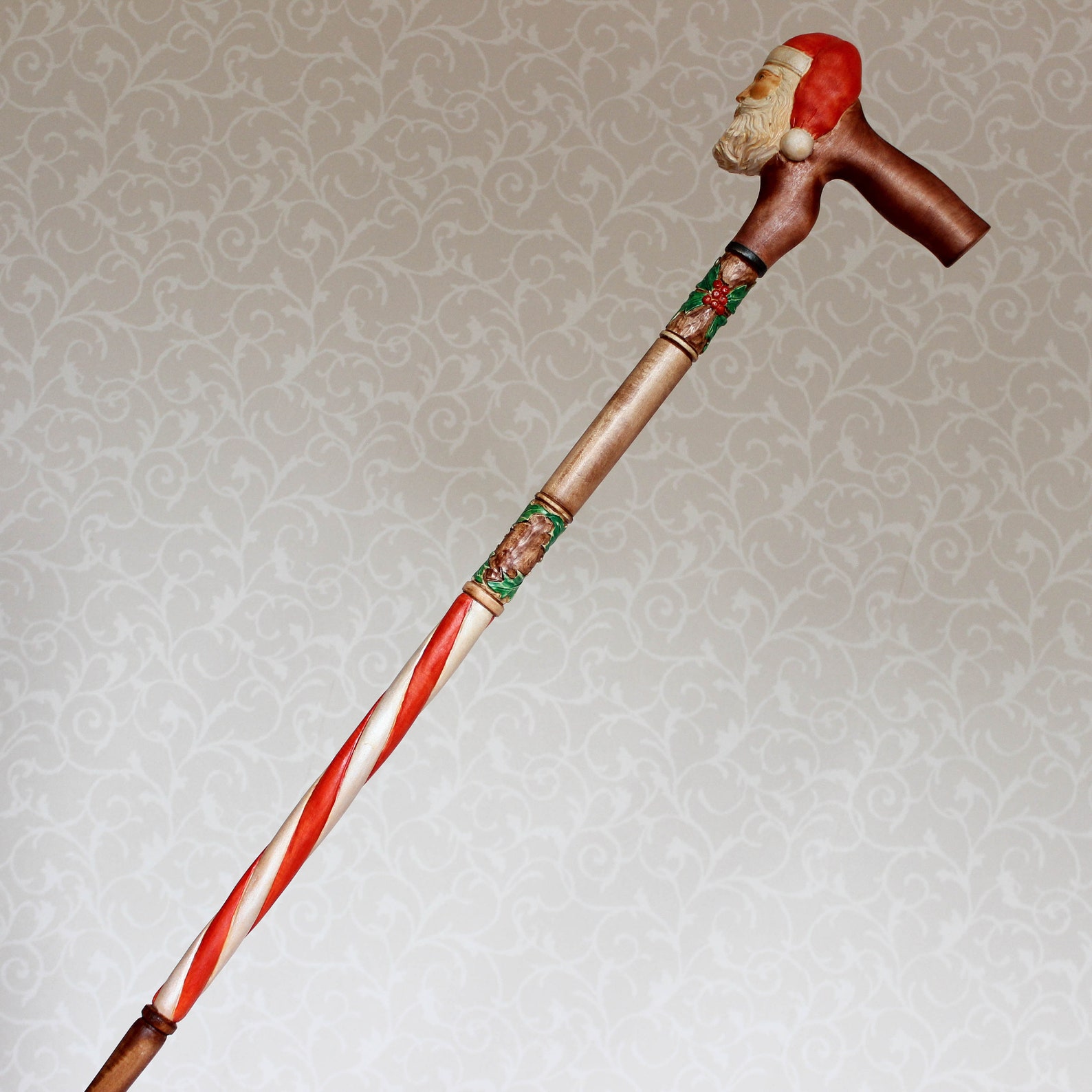 Christmas Cane With Santa Hand Carved Handle and Shaft Custom - Etsy