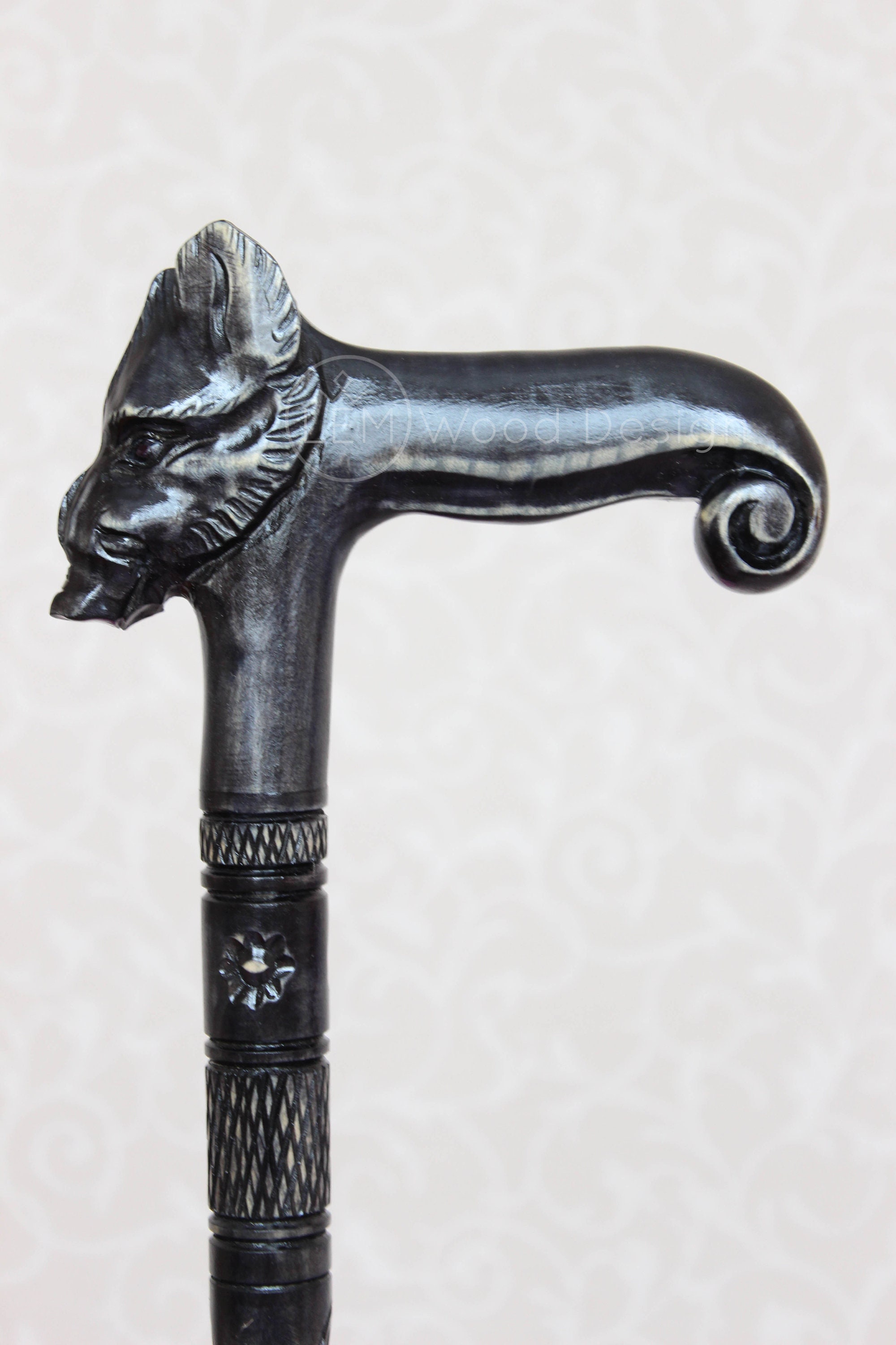 Walking Stick Wild Boar Carved Handle & Staff Black Wooden | Etsy