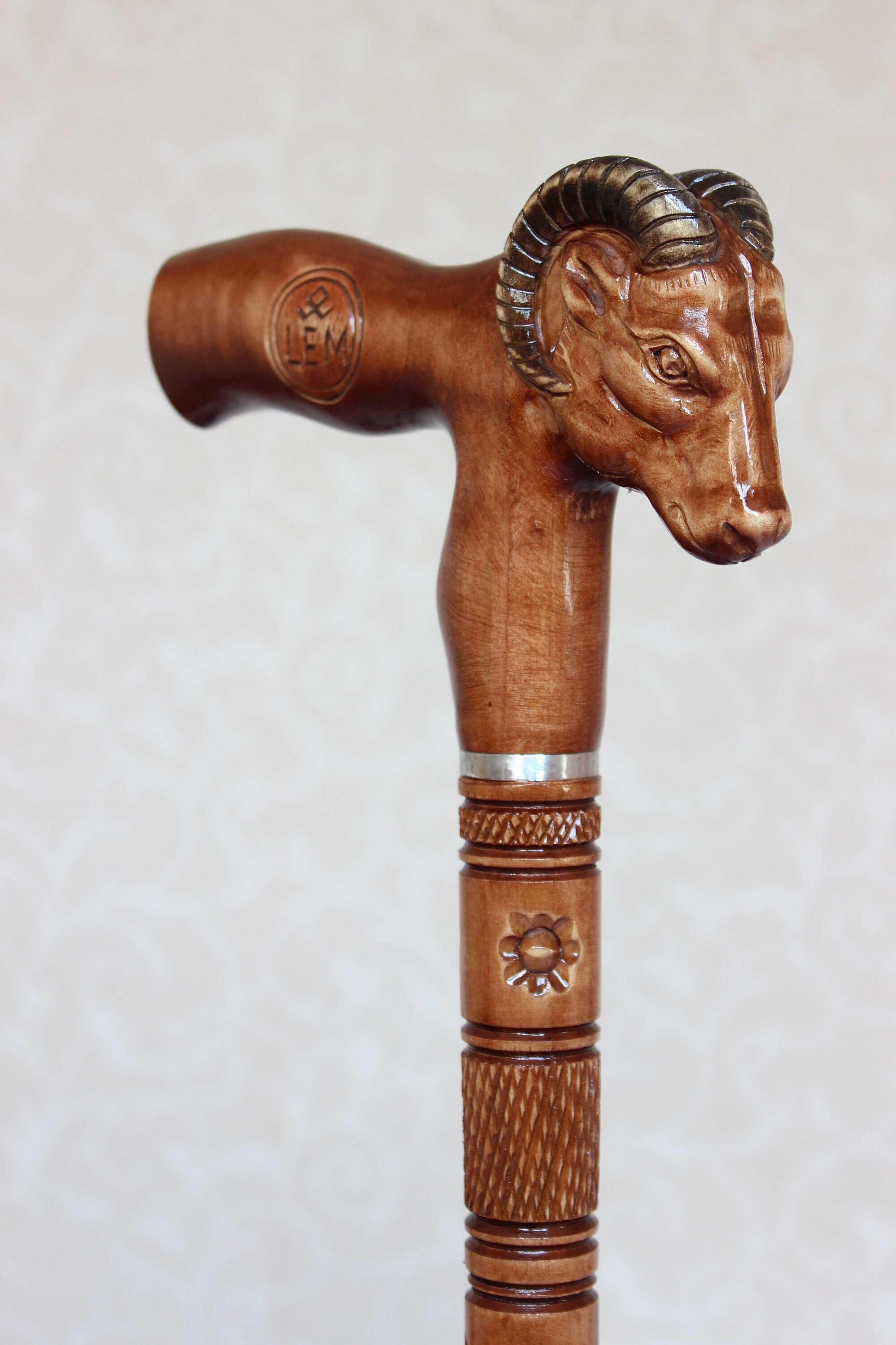 Ram Wooden Cane Carved Handle and Staff Brown Walking Stick - Etsy UK