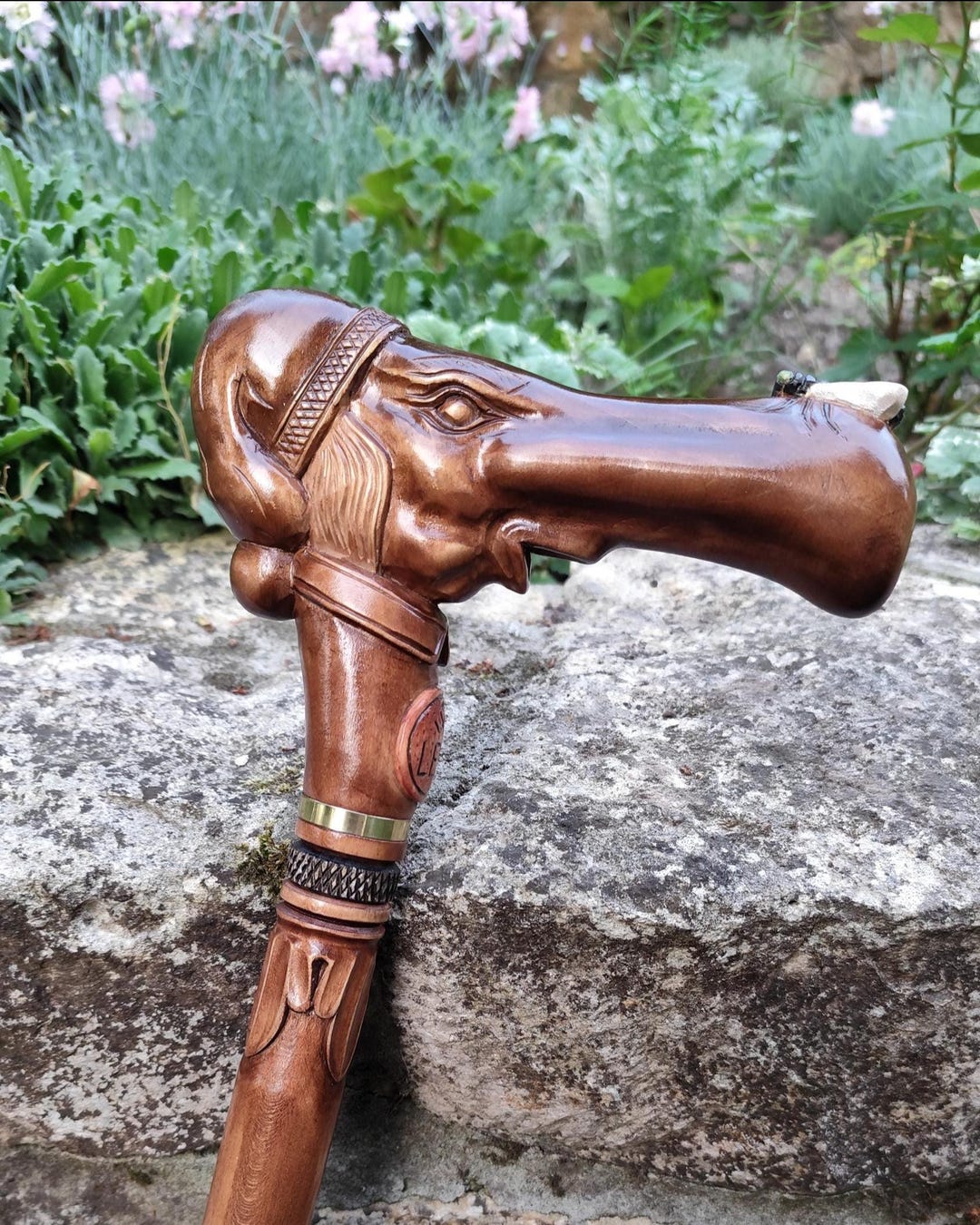 Hand Carved Wooden Walking Cane: Man in Stocking Cap With Fly - Etsy