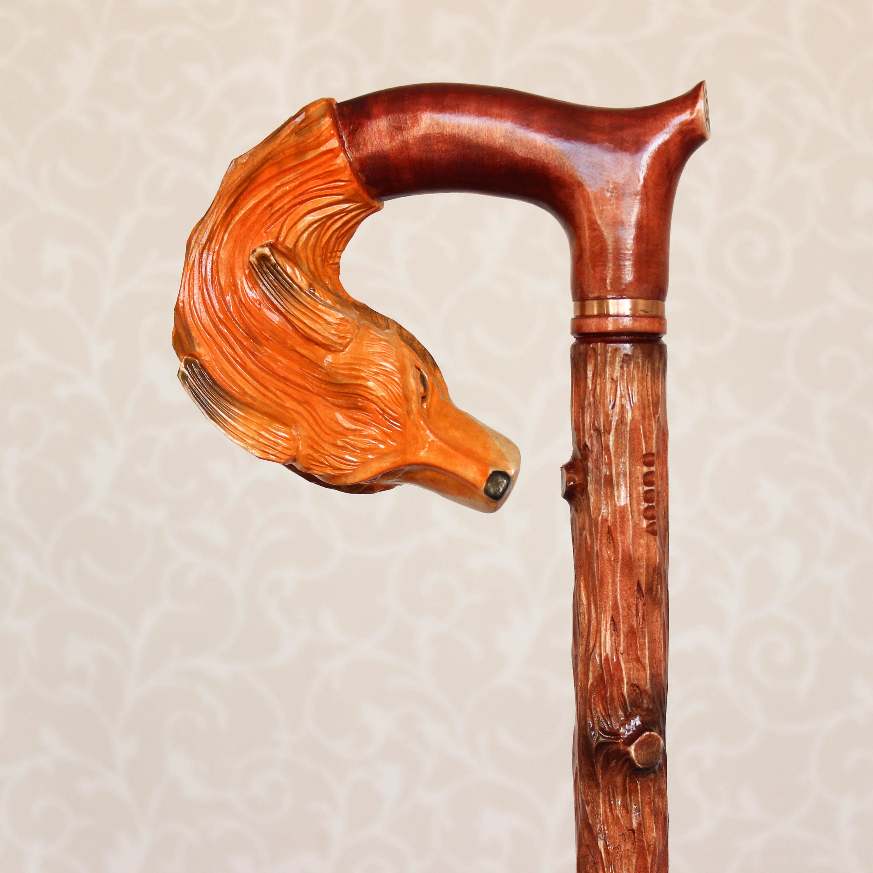 Fox Carved Cane Walking Stick Hand Carved Fox Handle and Shaft - Etsy