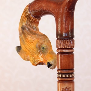 Handmade Walking Cane Red Fox Hand Carved Handle Hiking Stick Wooden ...