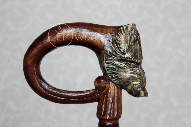 Walking stick Wild boar Wooden cane high quality | Etsy