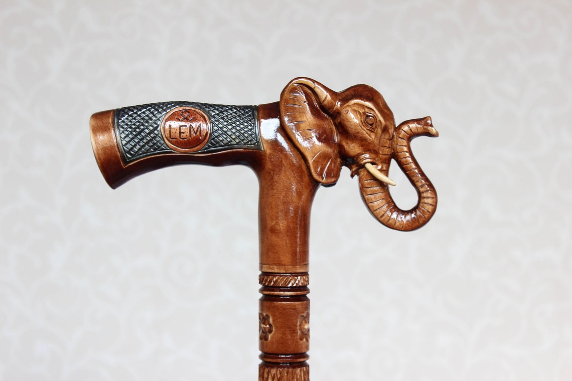 Hand Carved Elephant Walking Cane, Wooden Hiking Stick - Etsy Australia