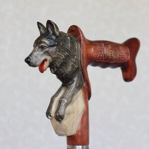 Wooden Cane With Dog German Shepherd Dog Carved Handle and Clean Shaft ...