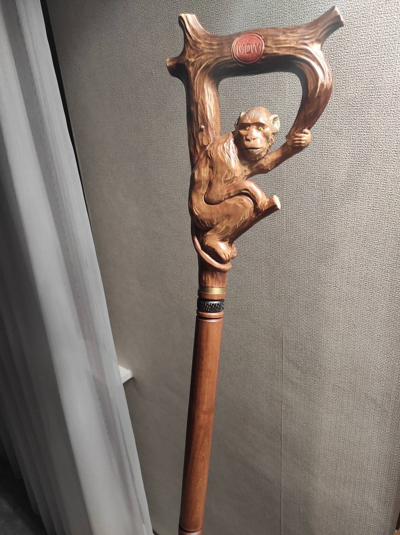 Custom Walking Cane Monkey Wooden Cane Hand Carved Handle and - Etsy