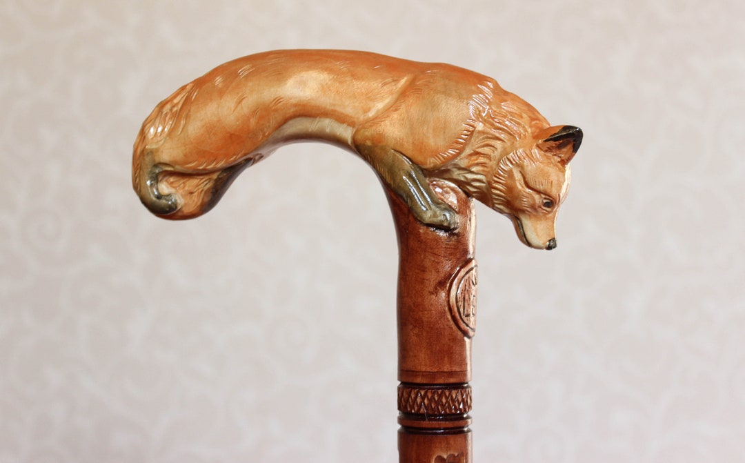 Fox Walking Cane Hand Carved Handle and Staff Hiking Stick Ladies ...