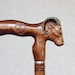 Ram Wooden Cane Carved Handle and Staff Brown Walking Stick Hiking ...