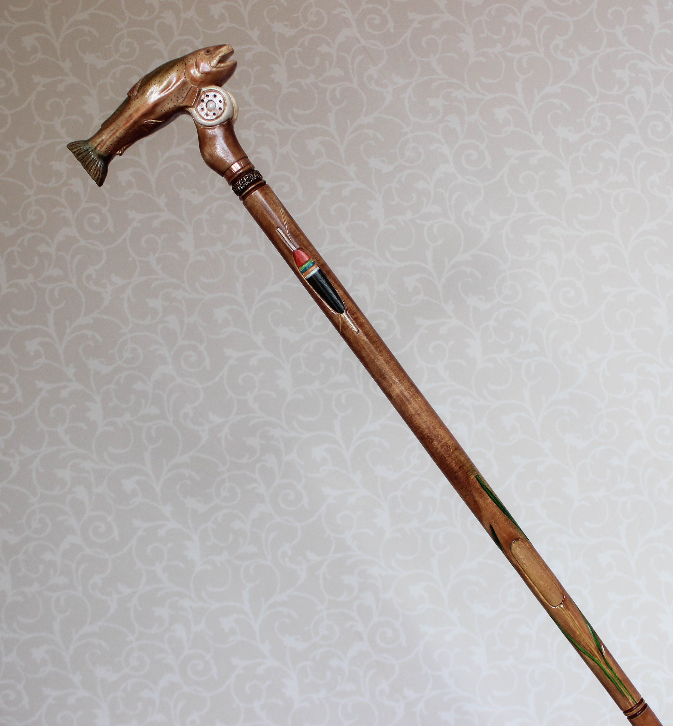 Hand Carved Rainbow Trout Walking Cane: Wooden Hiking Stick for ...