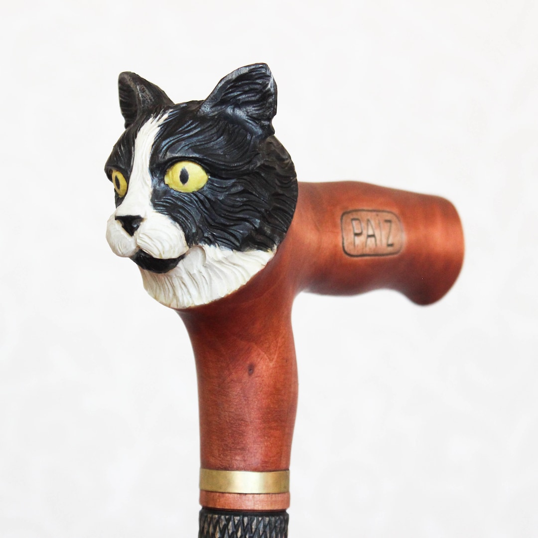 Custom Walking Cane With Home Cat Hand Carved Handle and Shaft Hiking ...