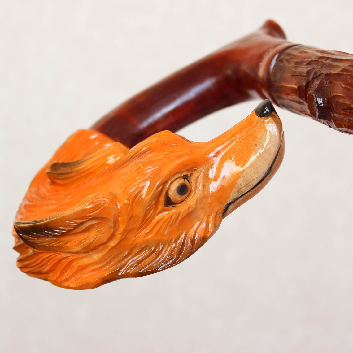 Fox Carved Cane Walking Stick Hand Carved Fox Handle and Shaft - Etsy