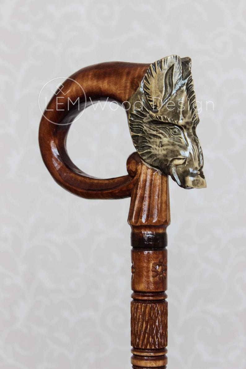 Walking stick Wild boar Wooden cane high quality | Etsy