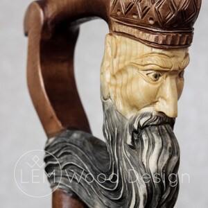 Carved Walking Stick Neptune Handle Wooden Cane Wood Craft - Etsy