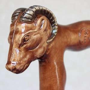 Ram Wooden Cane Carved Handle and Staff Brown Walking Stick Hiking ...