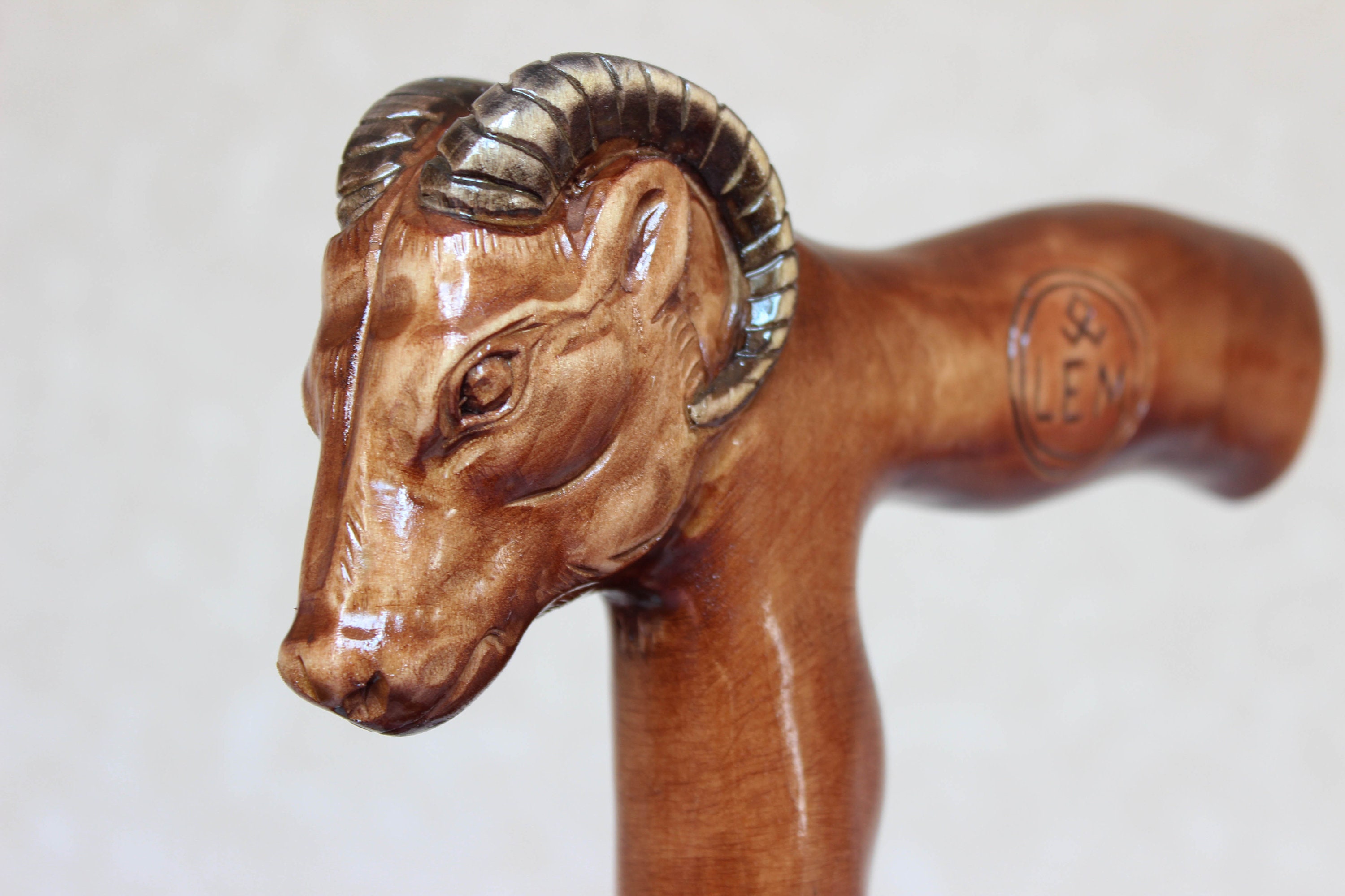 Ram Wooden Cane Carved Handle and Staff Brown Walking Stick - Etsy UK