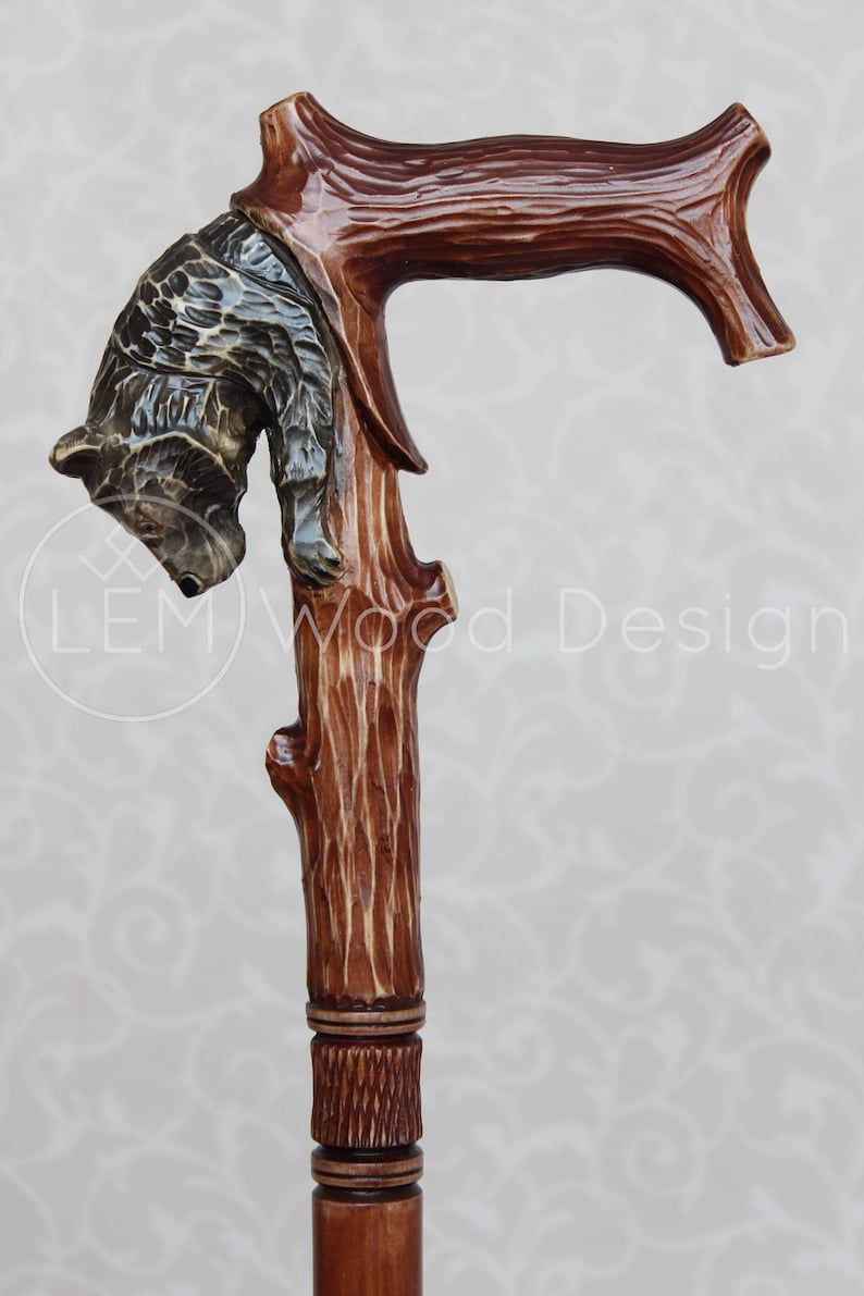 Walking stick Bear on a tree Wooden cane Walking stick | Etsy