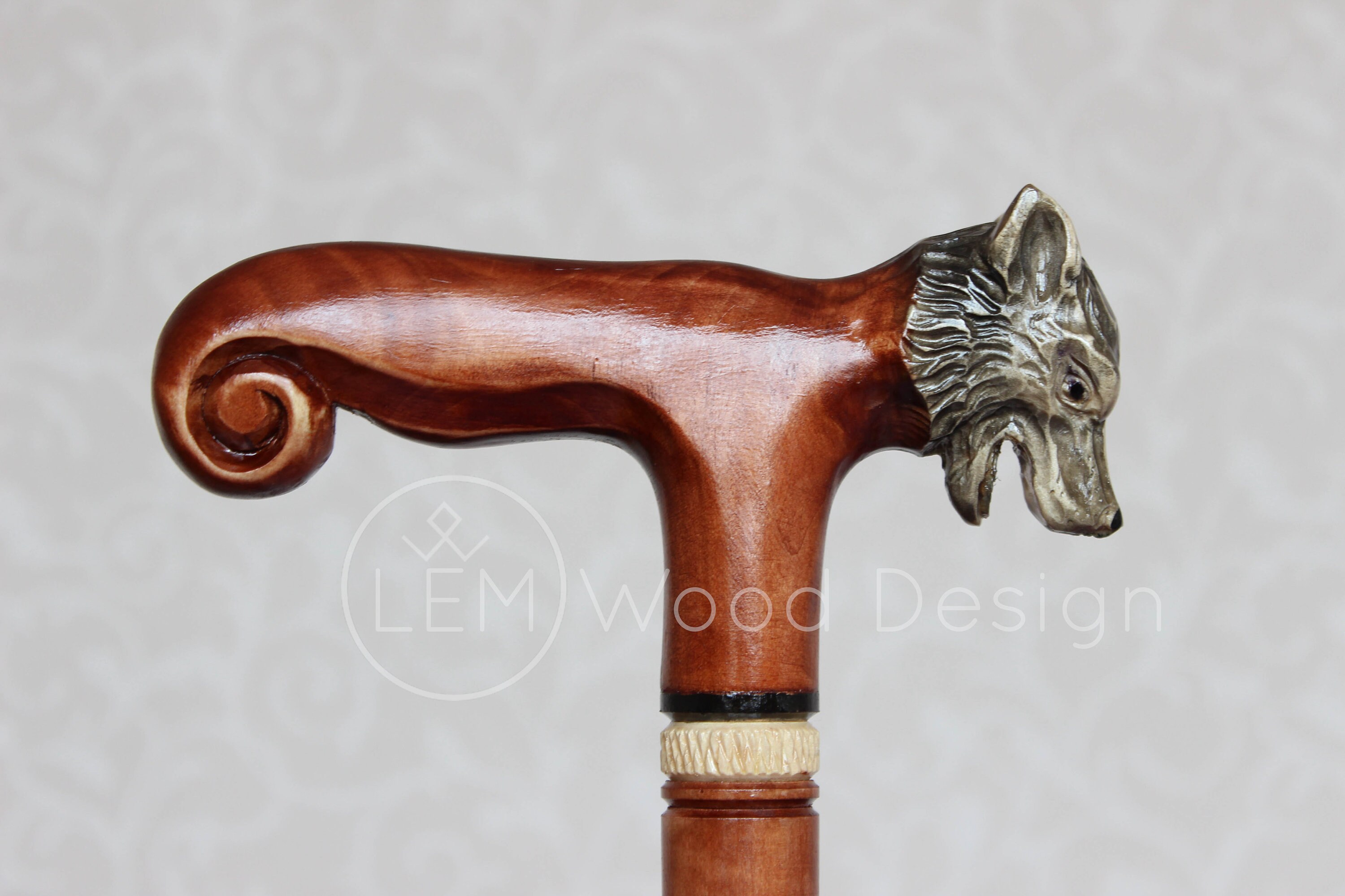 Women Walking cane Wolf Carved handle Dog Wood carved Hiking | Etsy