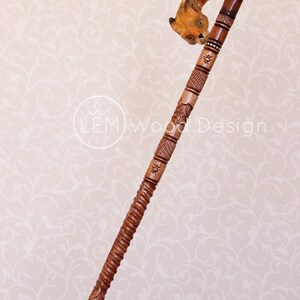 Handmade Walking Cane Red Fox Hand Carved Handle Hiking Stick Wooden ...