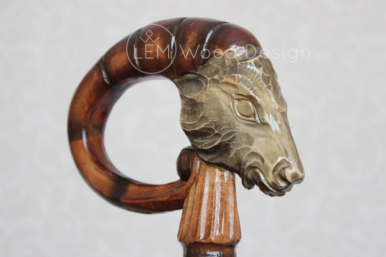 Walking Cane Wooden Ram Carved Handle Wood Craft Staff Hiking Sticks ...