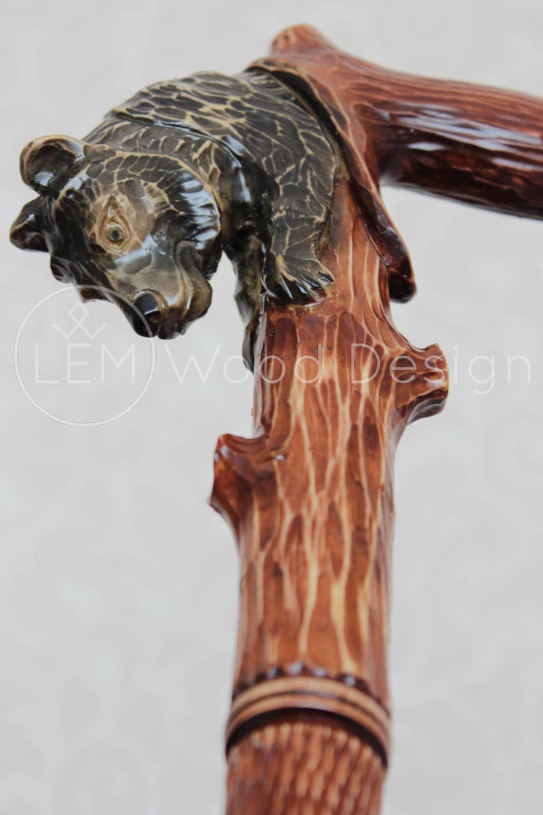 Walking stick Bear on a tree Wooden cane Walking stick | Etsy