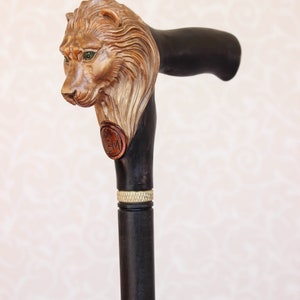 Leo Wooden Cane Walking Stick Lion Carved Handle Zodiac Leo Gift Hiking ...