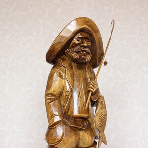 Fisherman Statuettes From Wood Height 15 Inches Fisher Wooden Sculpture ...