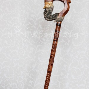 Carved Walking Stick Neptune Handle Wooden Cane Wood Craft - Etsy