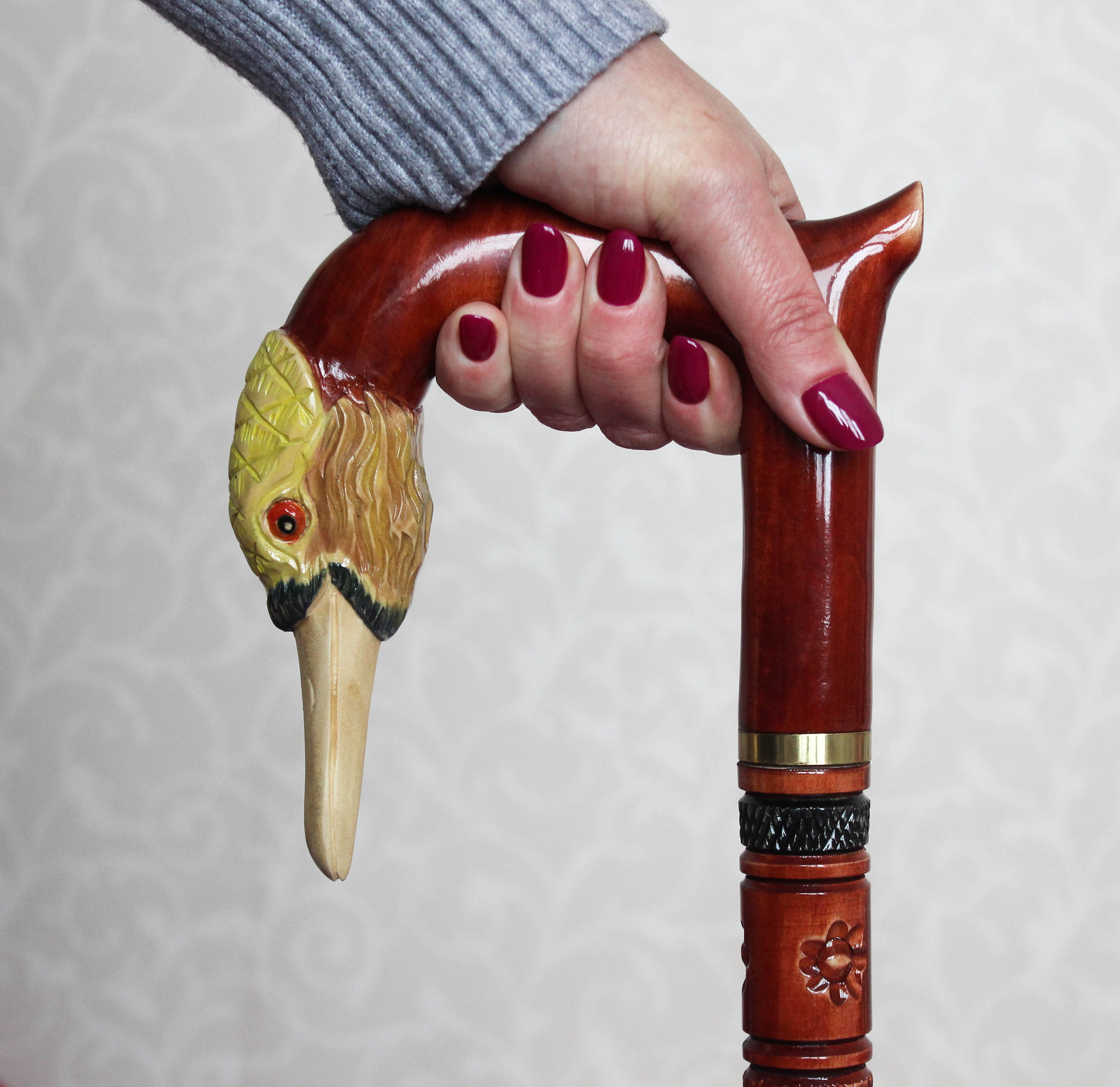 Wooden cane bird head Carved handle Walking stick Hiking stick | Etsy