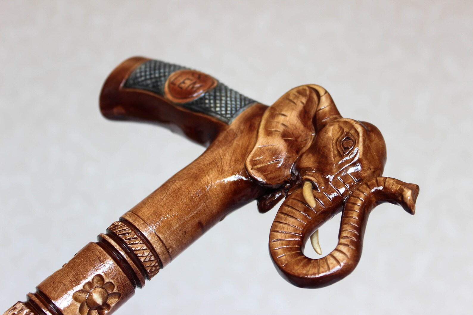 Hand Carved Elephant Walking Cane, Wooden Hiking Stick - Etsy