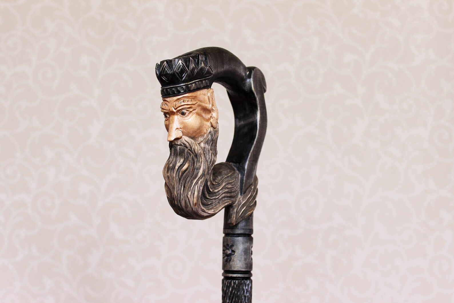 Black Wooden Cane Dark King Carved Handle and Staff Length - Etsy