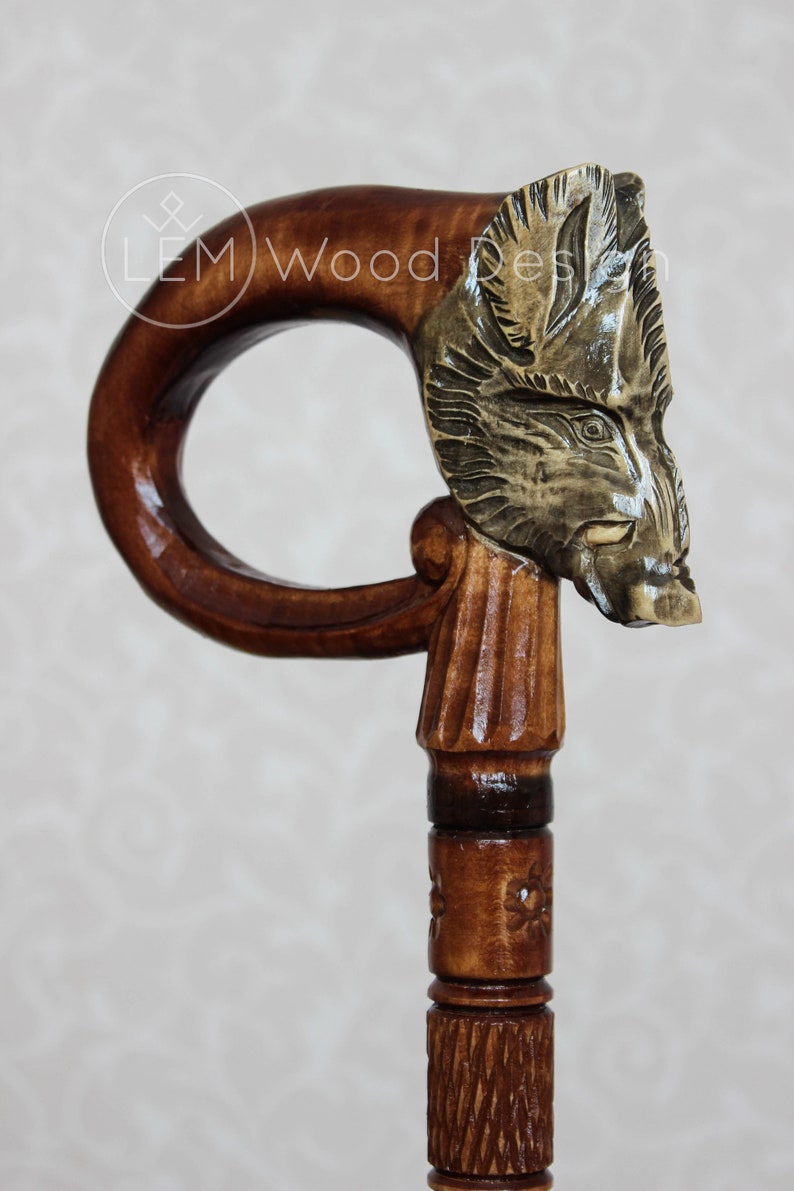 Walking stick Wild boar Wooden cane high quality | Etsy