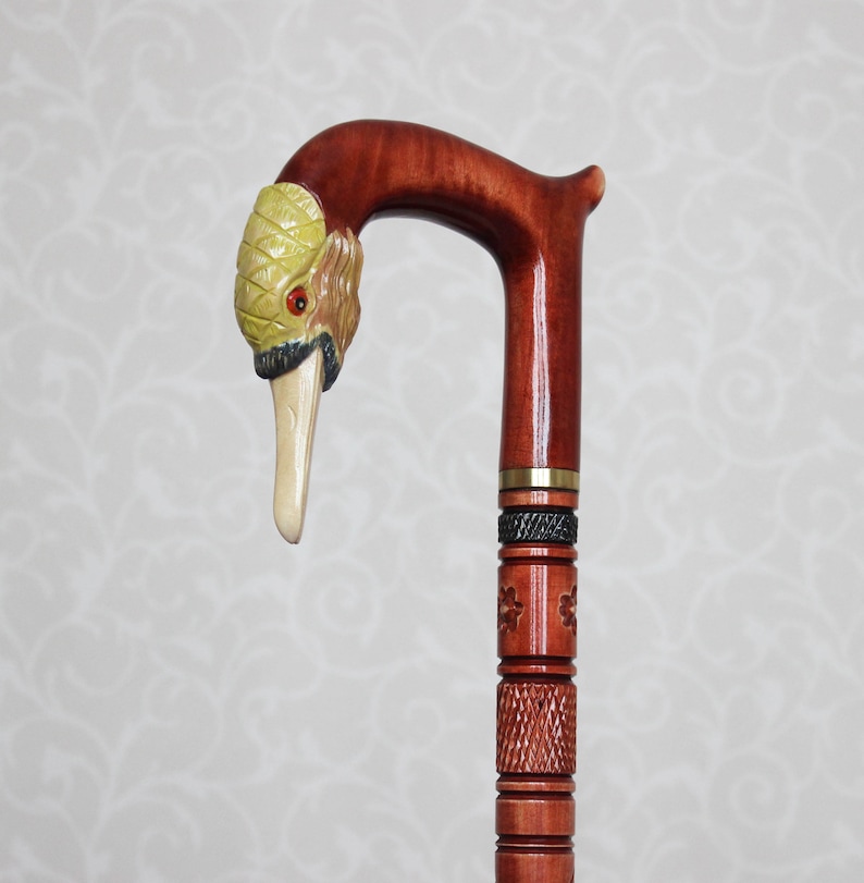 Wooden Cane Bird Head Carved Handle Walking Stick Hiking Stick - Etsy