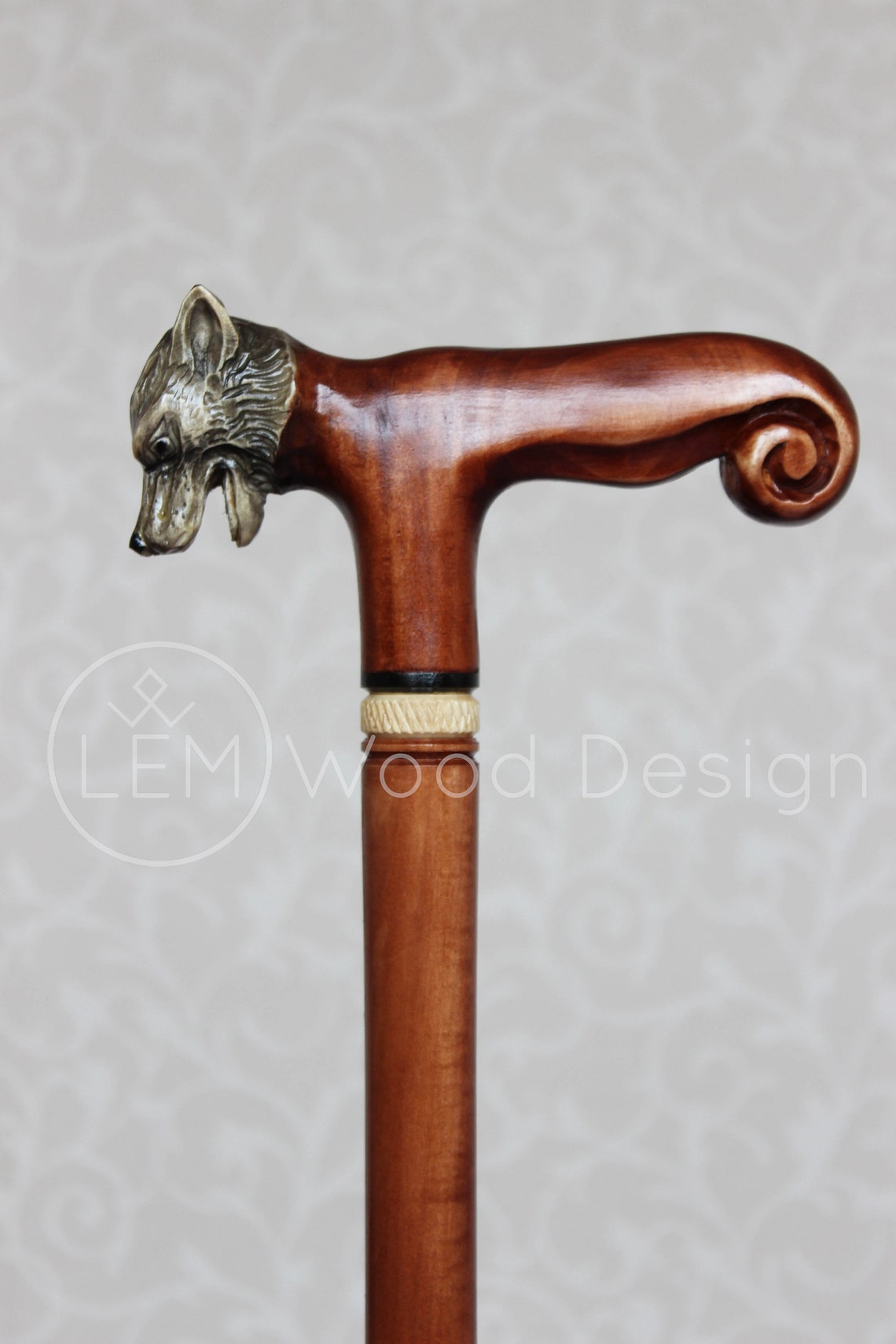 Women Walking cane Wolf Carved handle Dog Wood carved Hiking | Etsy