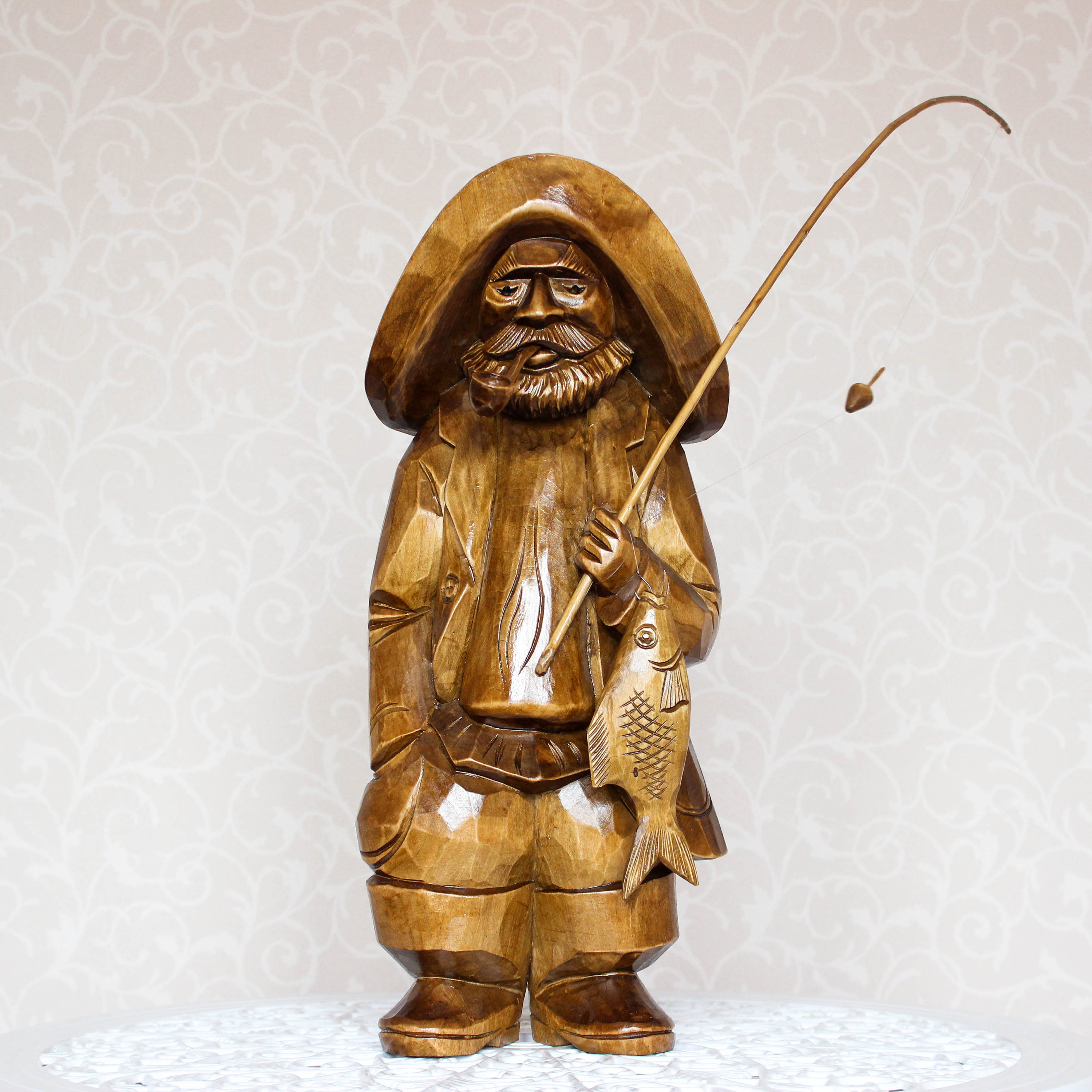 Fisherman Statuettes From Wood Height 15 Inches Fisher Wooden - Etsy