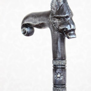 Walking Stick Wild Boar Carved Handle & Staff Black Wooden Cane Hiking ...