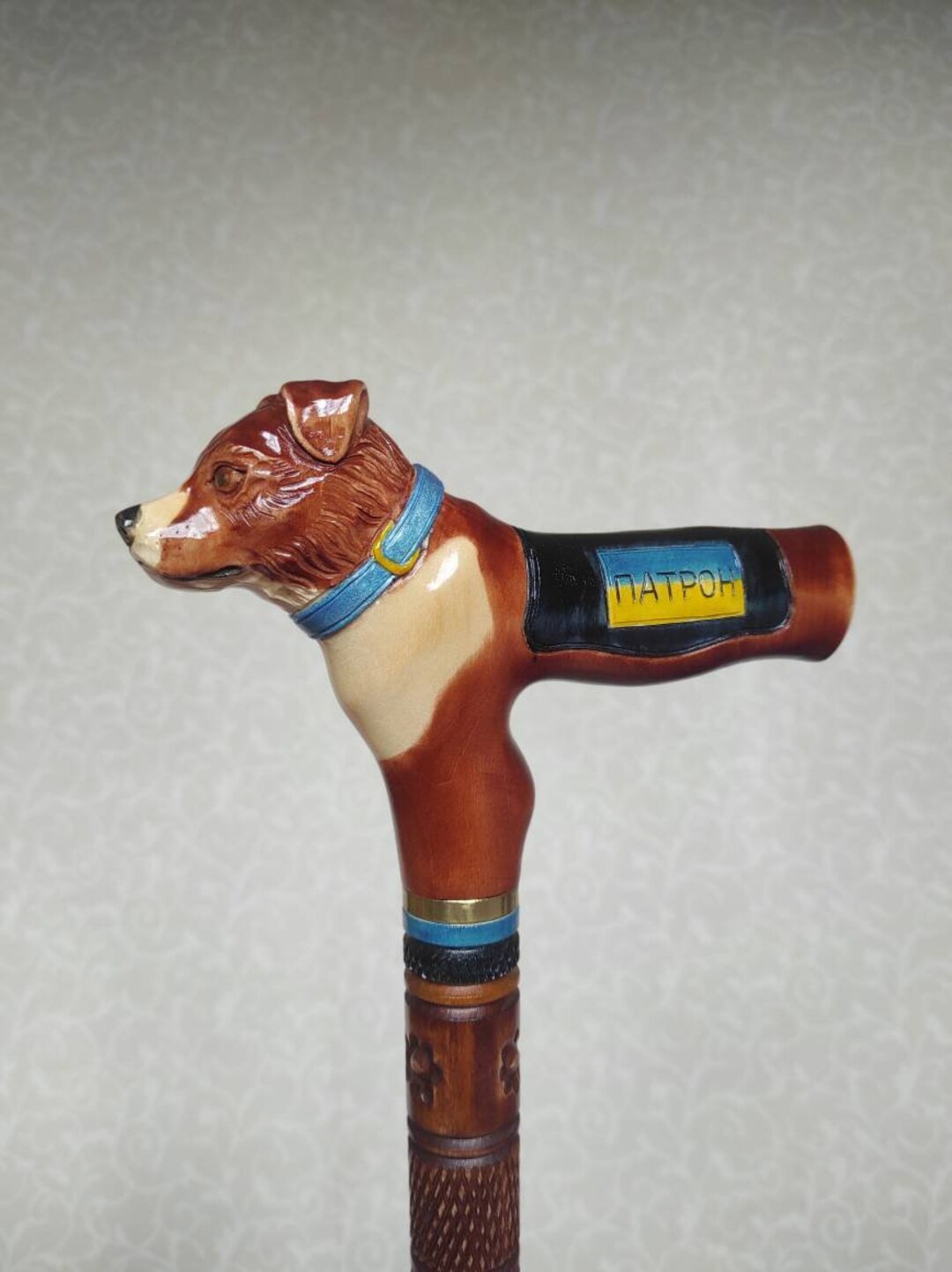 Dog Patron Walking Cane Wood Carved Handle & Craft Staff Ukraine ...