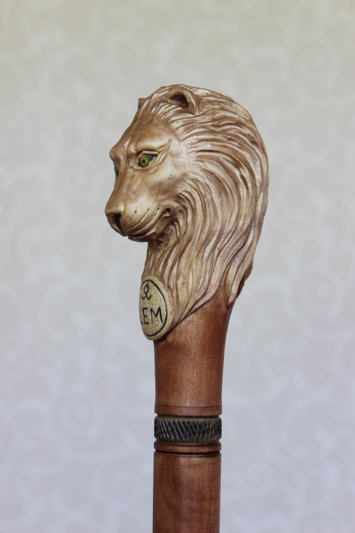 Lion Walking Stick Carved Handle With Simple Staff Length - Etsy