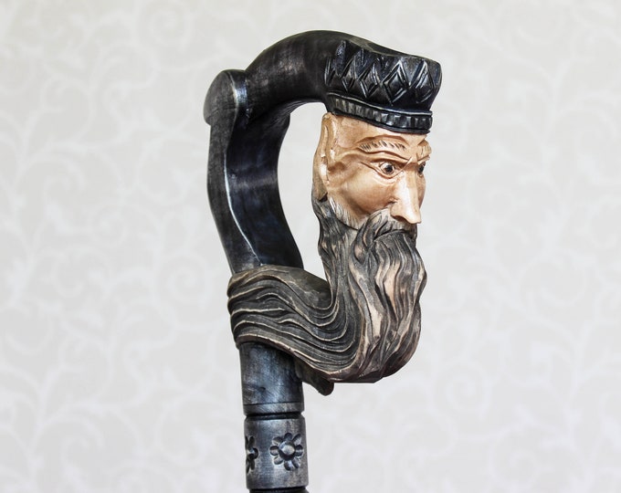 Black Wooden Cane Dark King Carved Handle and Staff Length 32-38 ...