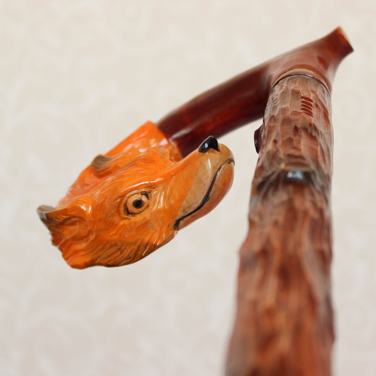 Fox Carved Cane Walking Stick Hand Carved Fox Handle and Shaft - Etsy