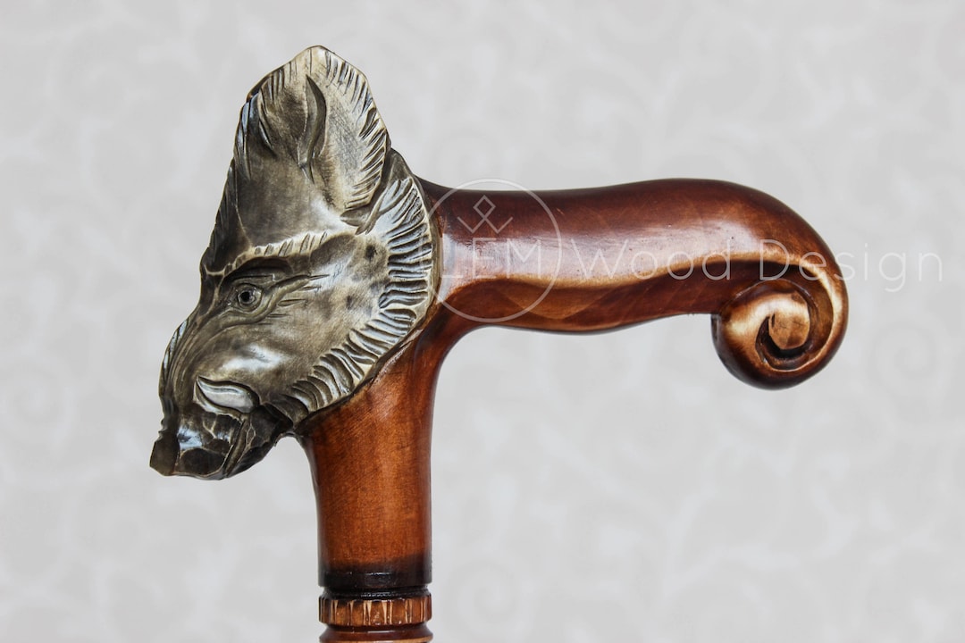 Walking Sticks Wild Boar Carved Cane Walking Sticks Canes Wooden Cane ...