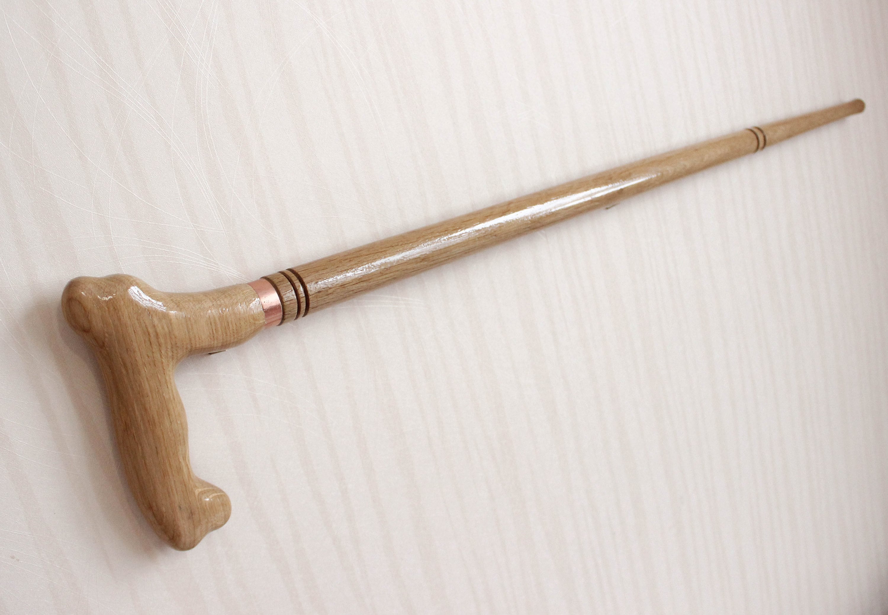 Handmade Oak Walking Cane With Copper Ring, Stable Hiking Stick - Etsy