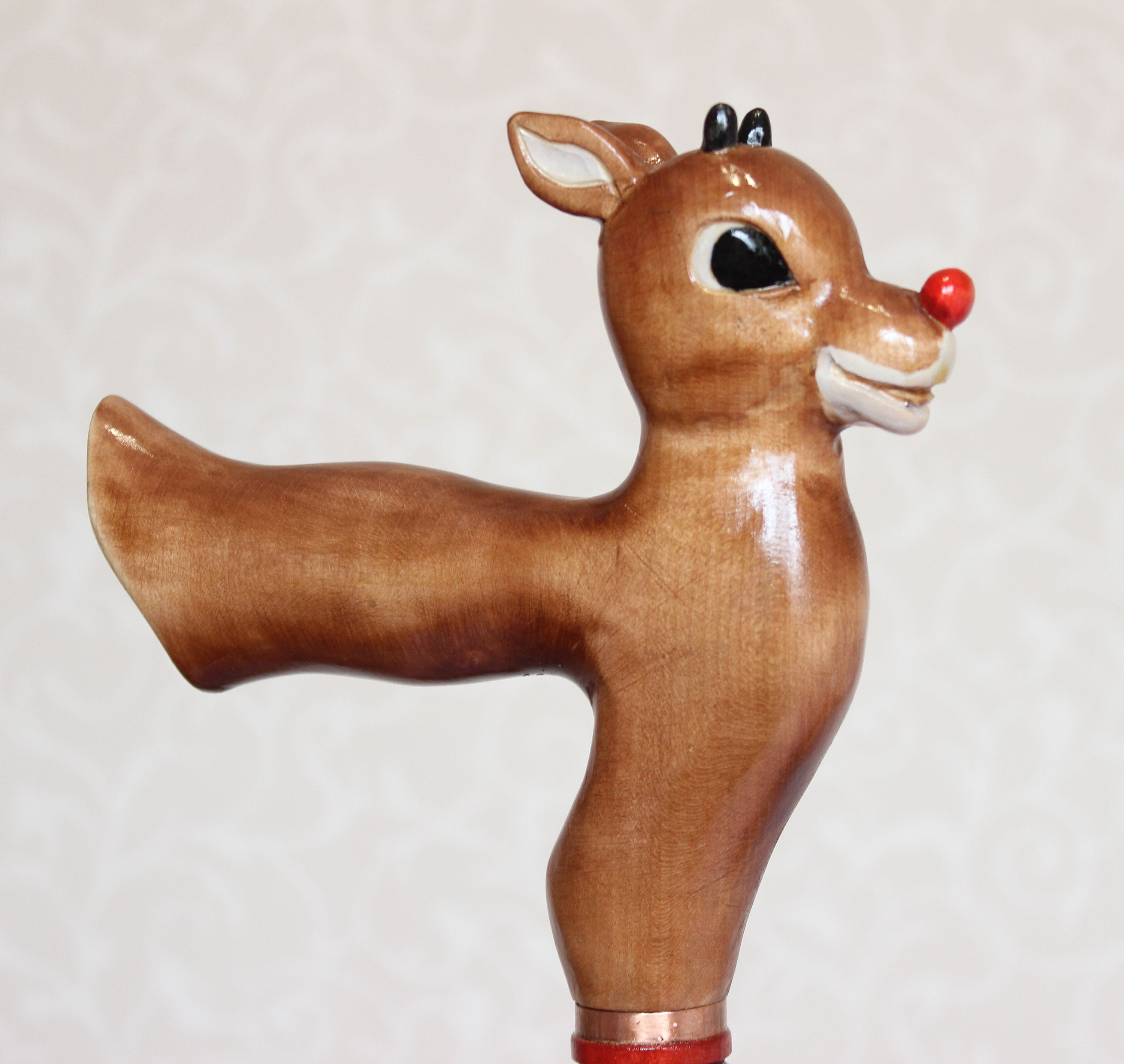 Hand Carved Rudolph Walking Cane: Christmas Reindeer Hiking Stick - Etsy