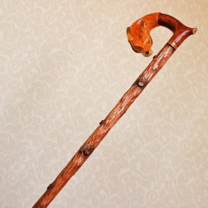 Fox Carved Cane Walking Stick Hand Carved Fox Handle and Shaft Branch ...